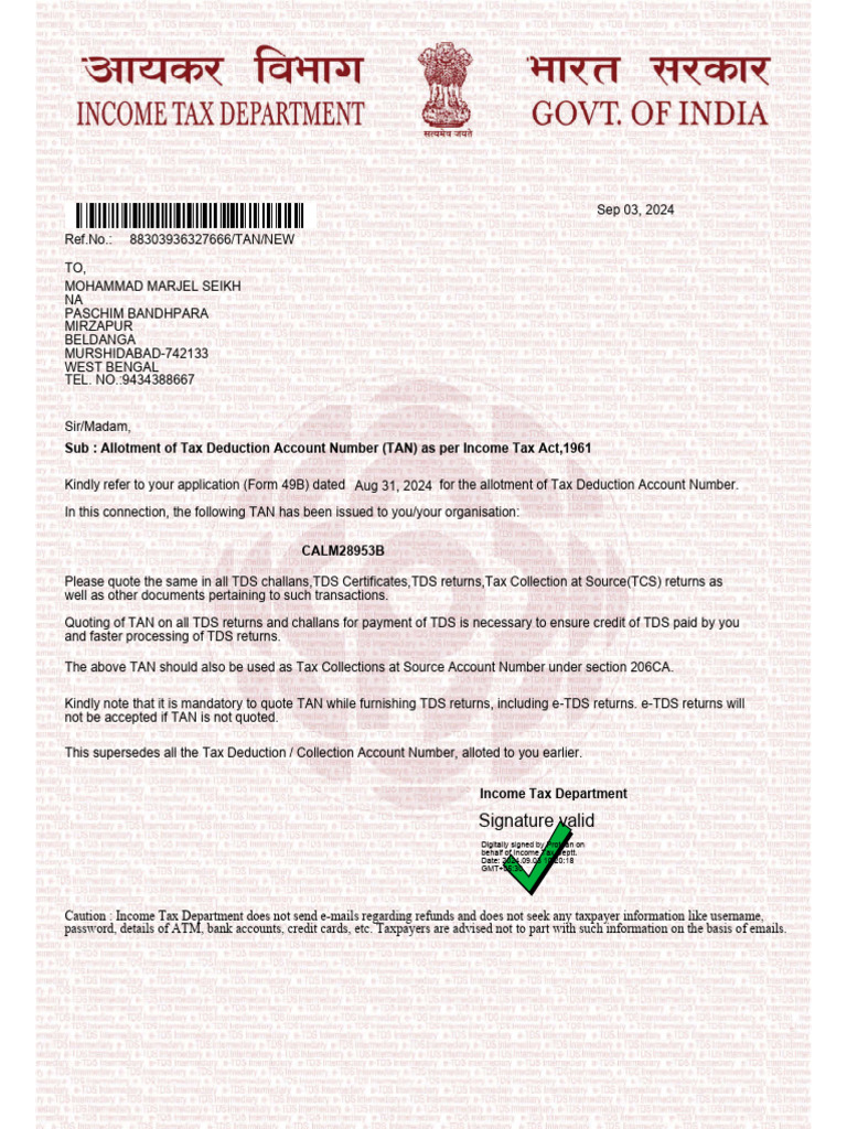 TAN Certificate | PDF