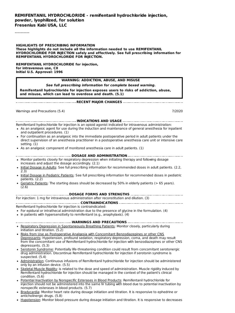 REMIFENTANIL HYDROCHLORIDE - Remifentanil Hydrochloride Injection ...