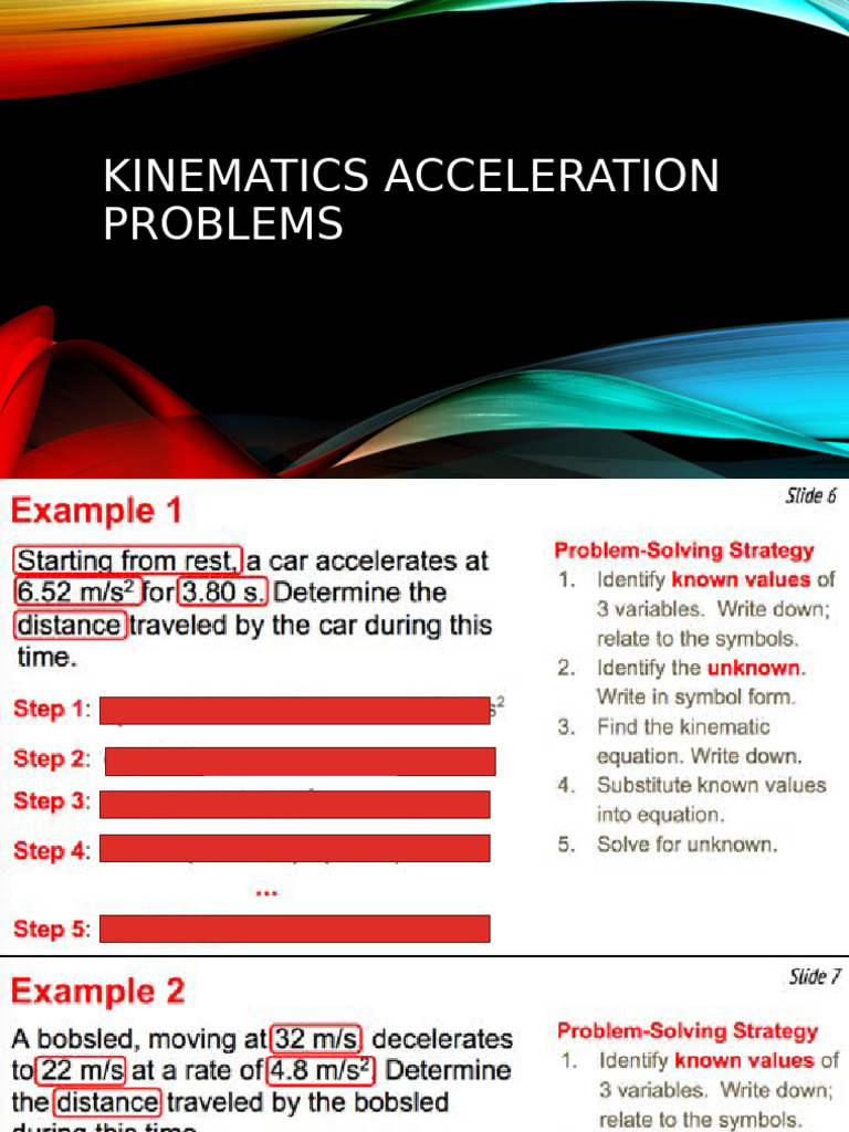 Kinematics Acceleration Problems | PDF