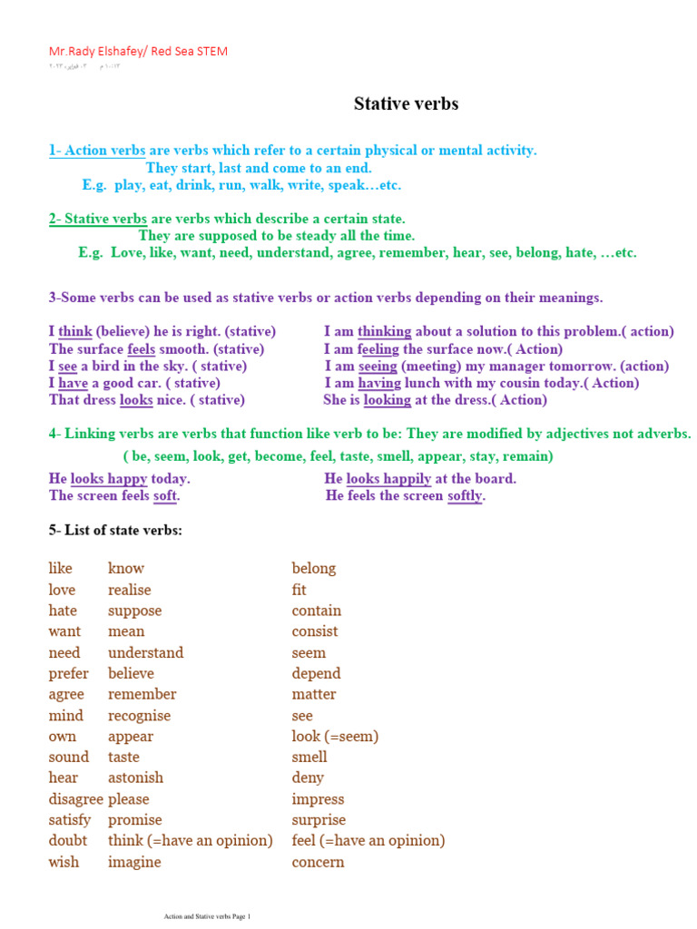 Stative Verbs | PDF