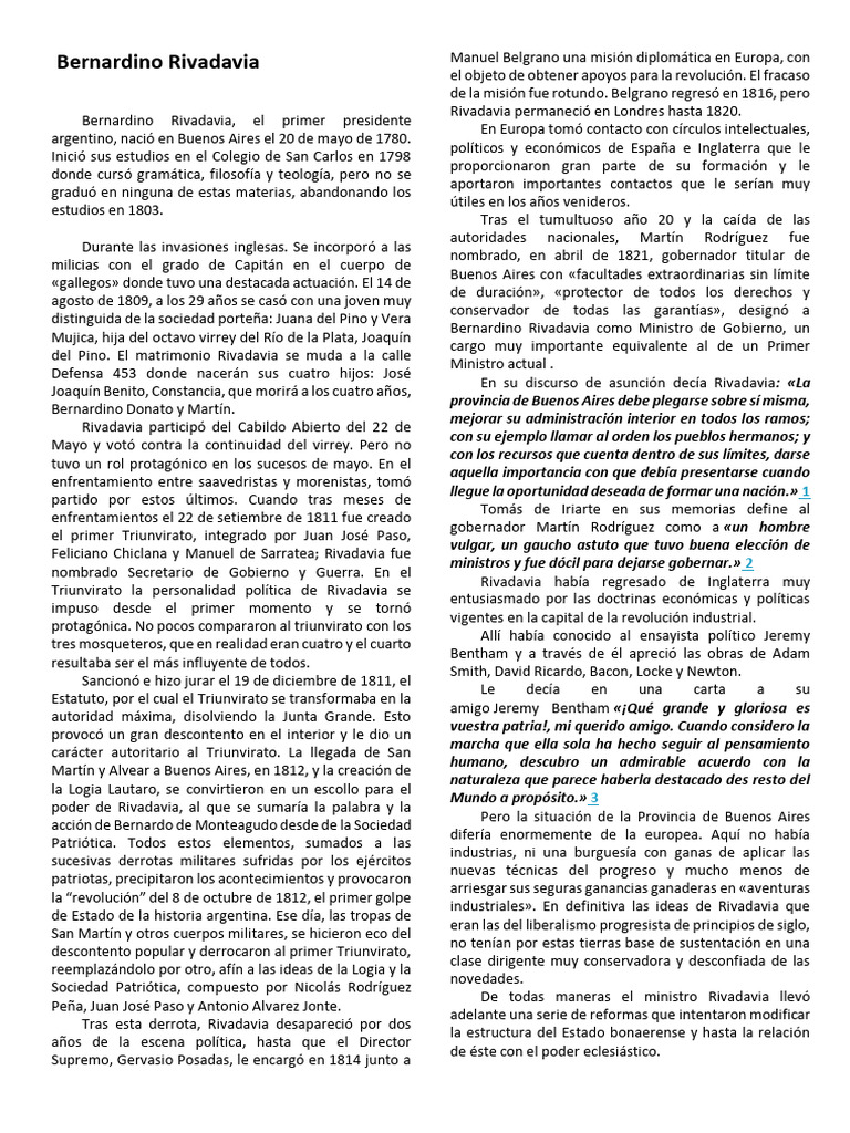 Bernardino Rivadavia | PDF