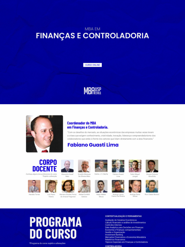Programa Do Curso - Finanças e Controladoria | PDF