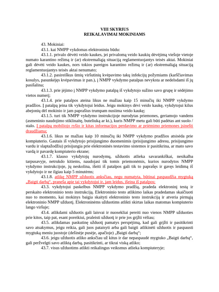 8kl. NMPP Reikalavimai Mokiniams 2 | PDF
