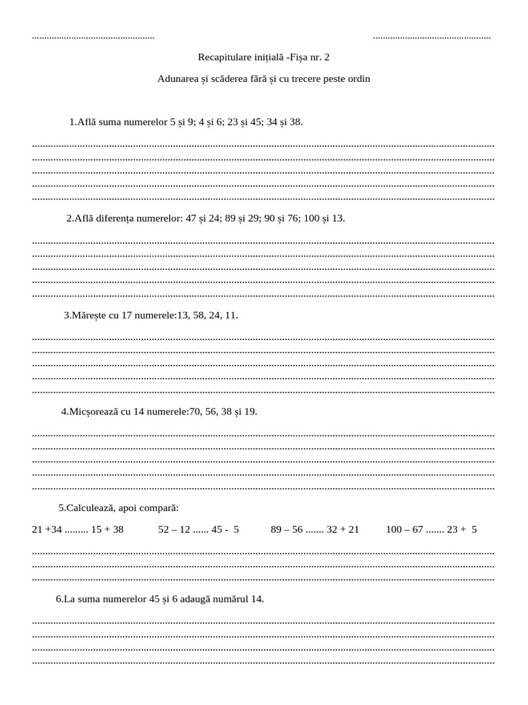 Recapitulare Initiala 2 Mem Clasa A Iia | PDF