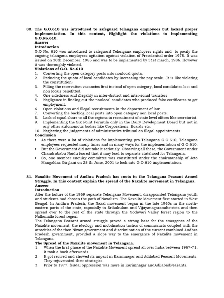 TSPSC-RRP-Mains-TELANGANA-MOVEMENT (Dragged) 3 | PDF