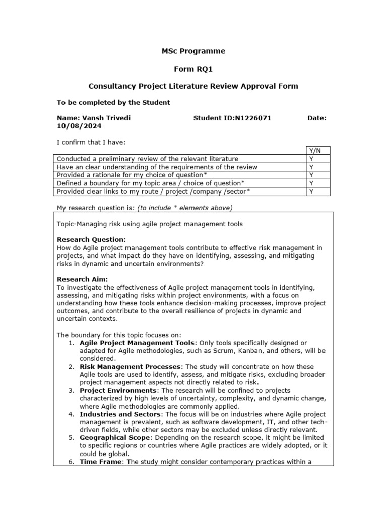 MSc Programmes RQ1 Approval Form-2 | PDF
