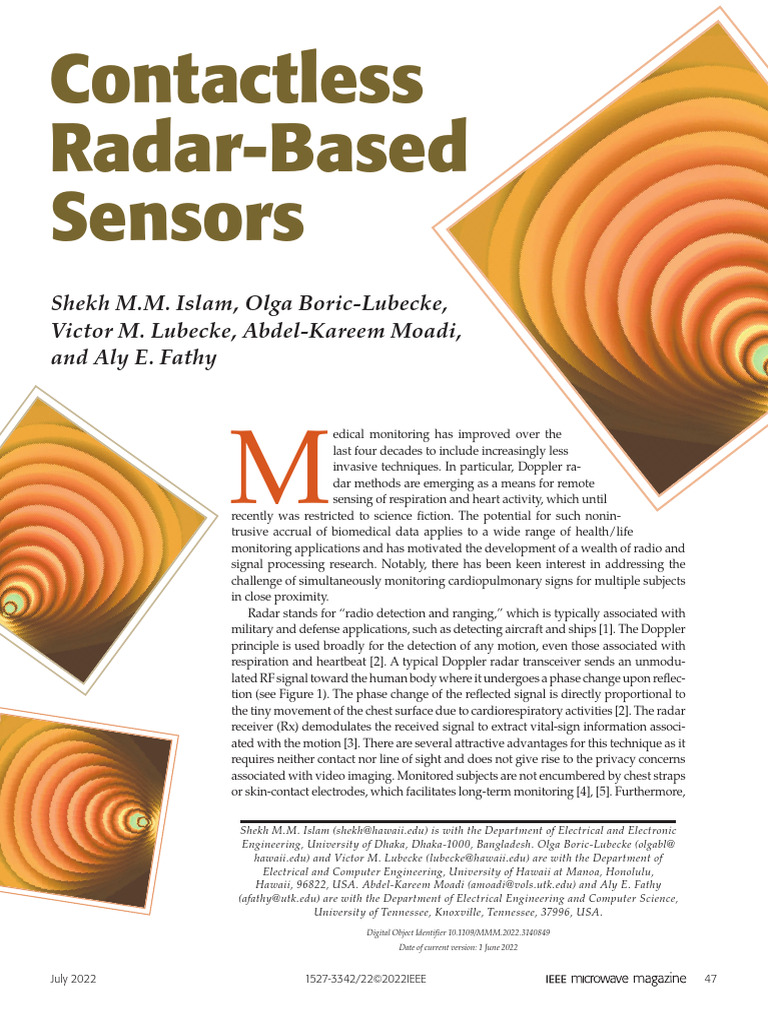 Contactless Radar-Based Sensors Recent Advances in Vital-Signs ...