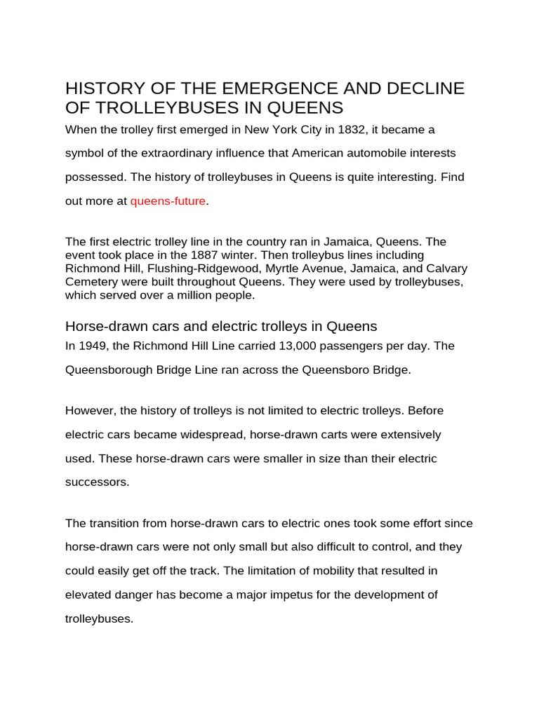 History of The Emergence and Decline of Trolleybuses in Queens | PDF