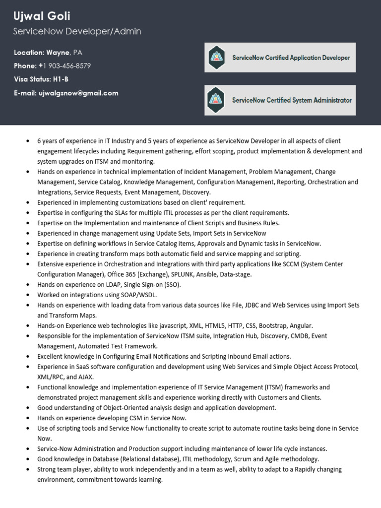 Ujwal G ServiceNow | PDF