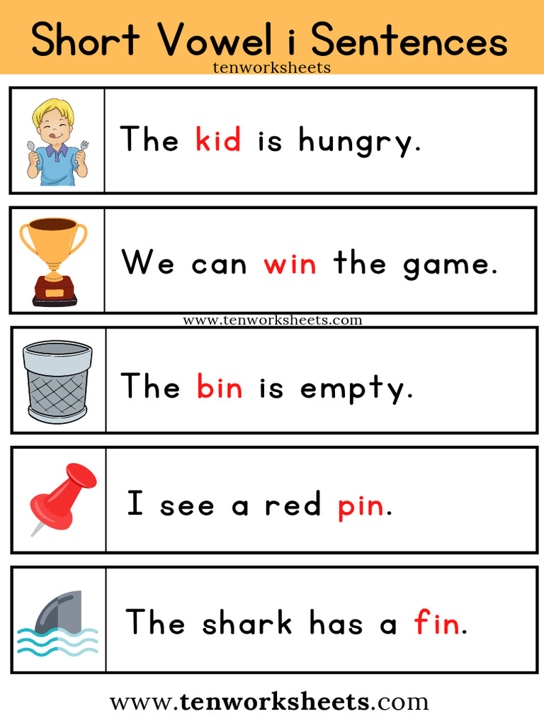 Sentences With Short Vowel I Words Printable Worksheet | PDF