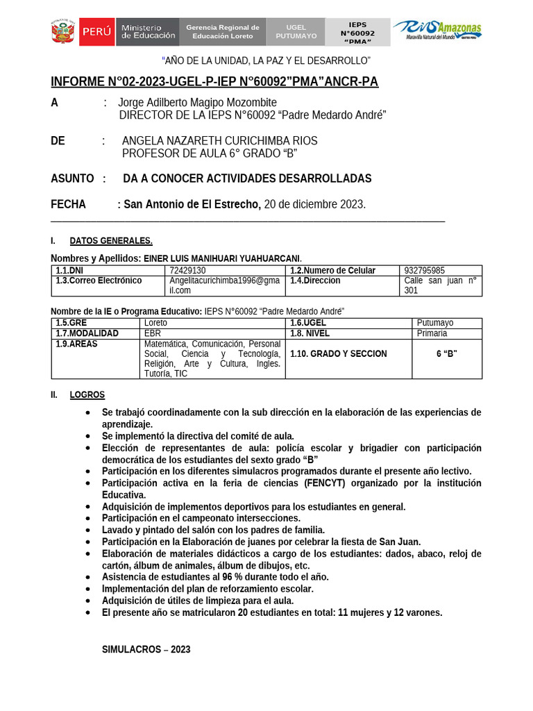 INFORME FIN DE AÑO | PDF