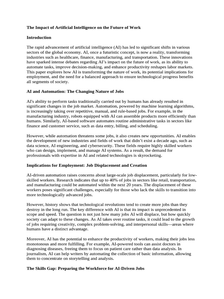 The Impact of Artificial Intelligence On The Future of Work | PDF