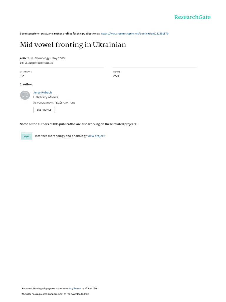 Mid Vowel Fronting in Ukrainian | PDF