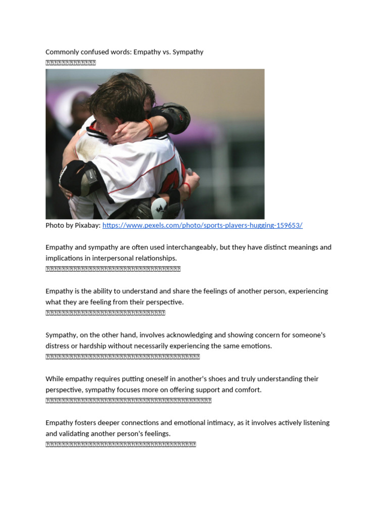 Commonly Confused Words - Empathy Vs Sympathy A1 | PDF