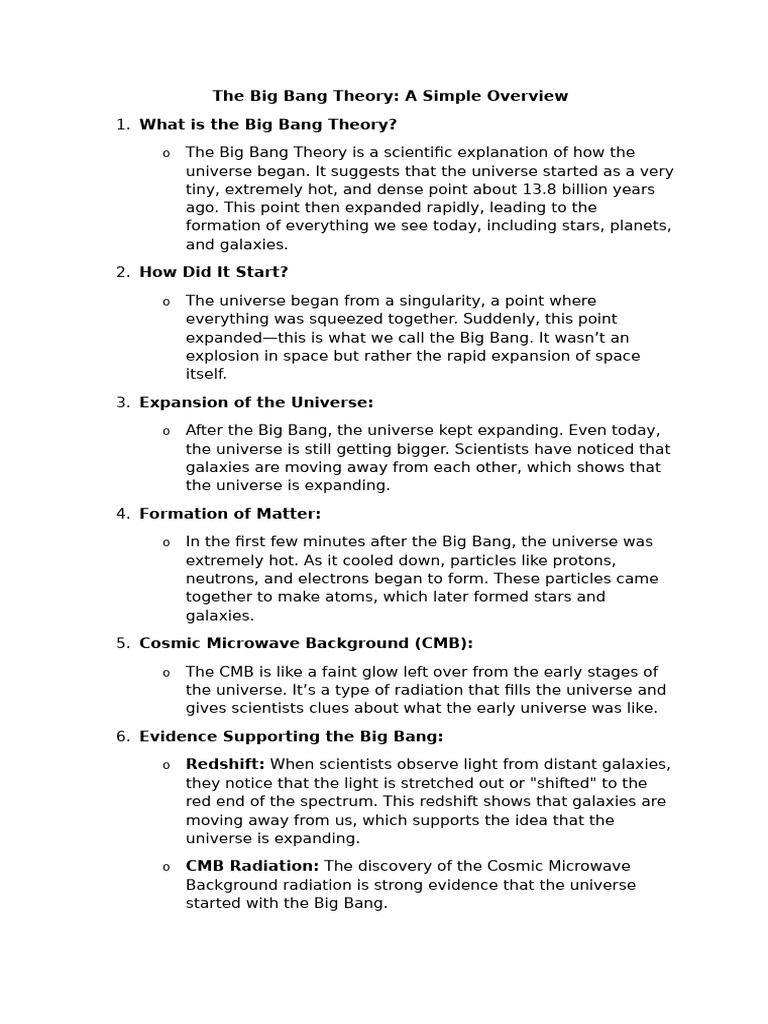 Summary of Big Bang Theory | PDF | Big Bang | Social Science