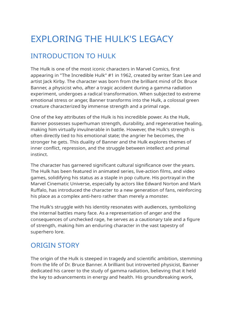 Exploring The Hulk's Legacy | PDF