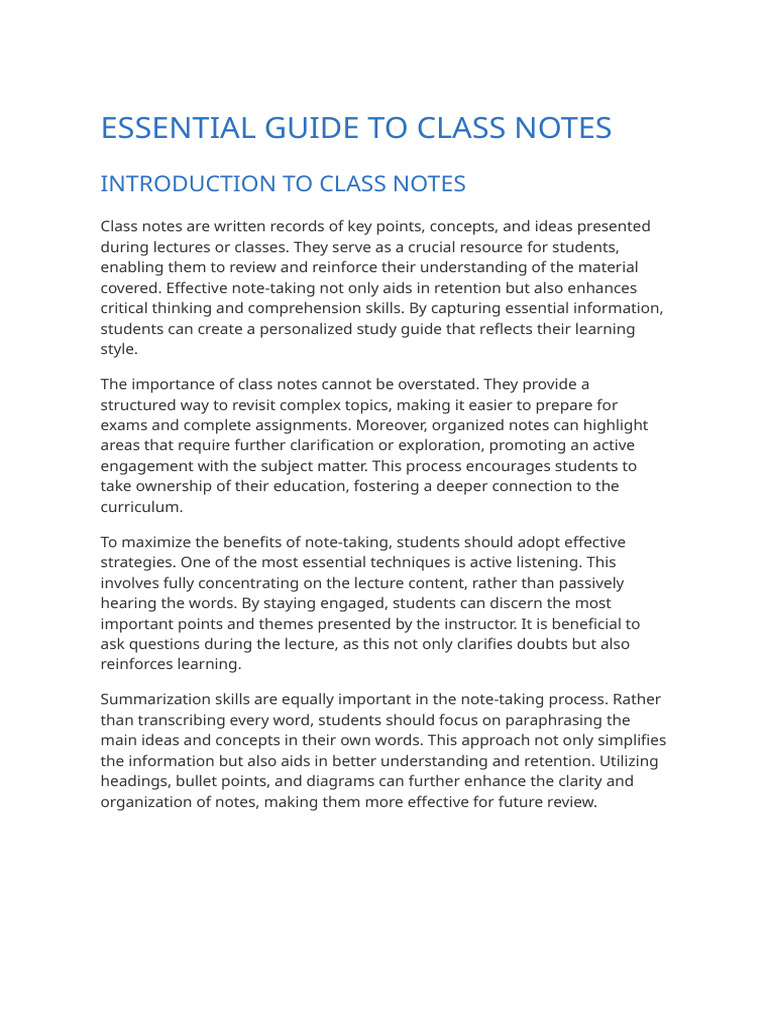 Essential Guide To Class Notes | PDF