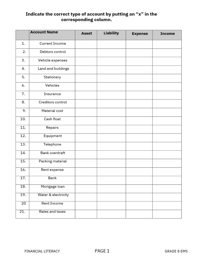 Account Types for Grade 8 EMS | PDF | Business | Finance & Money Management