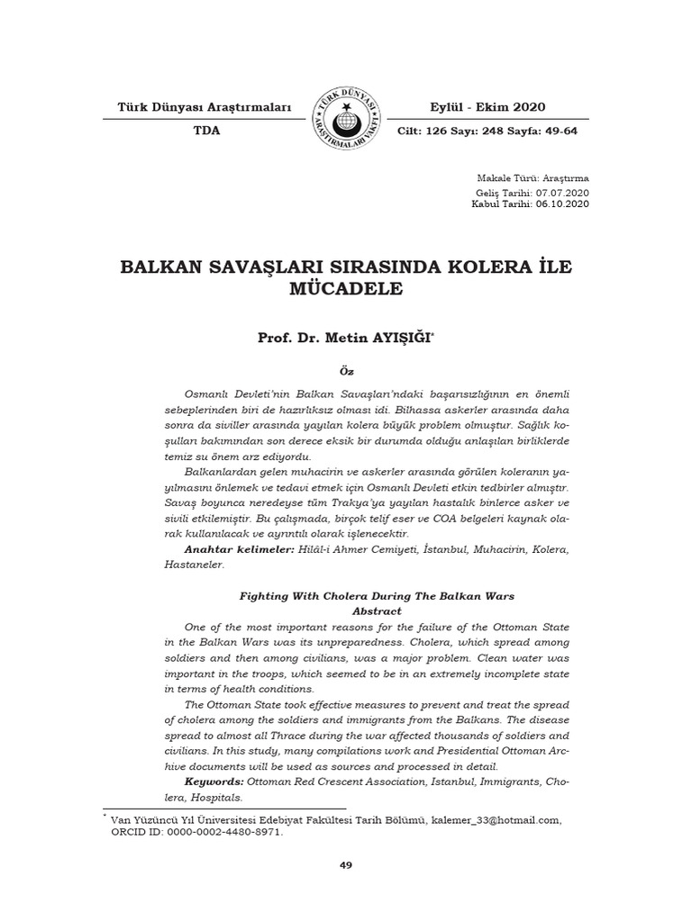 Balkan Savaslari Sirasinda Kolera Ile Mu | PDF