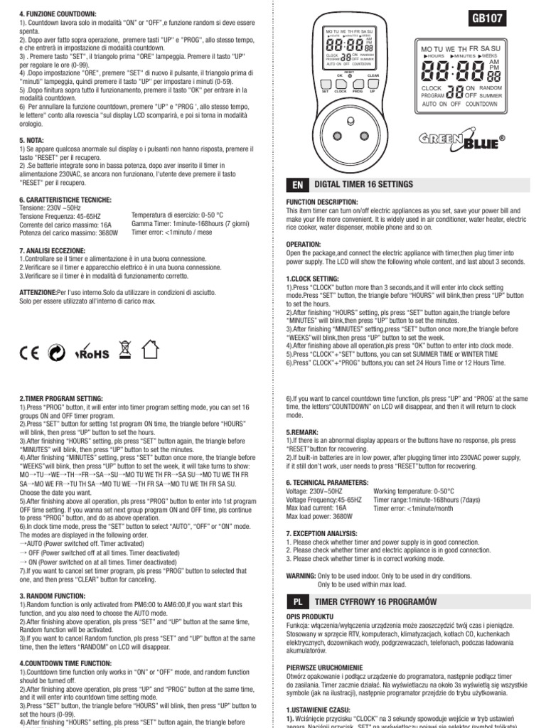 GB107 Digital Programmer User Manual | PDF