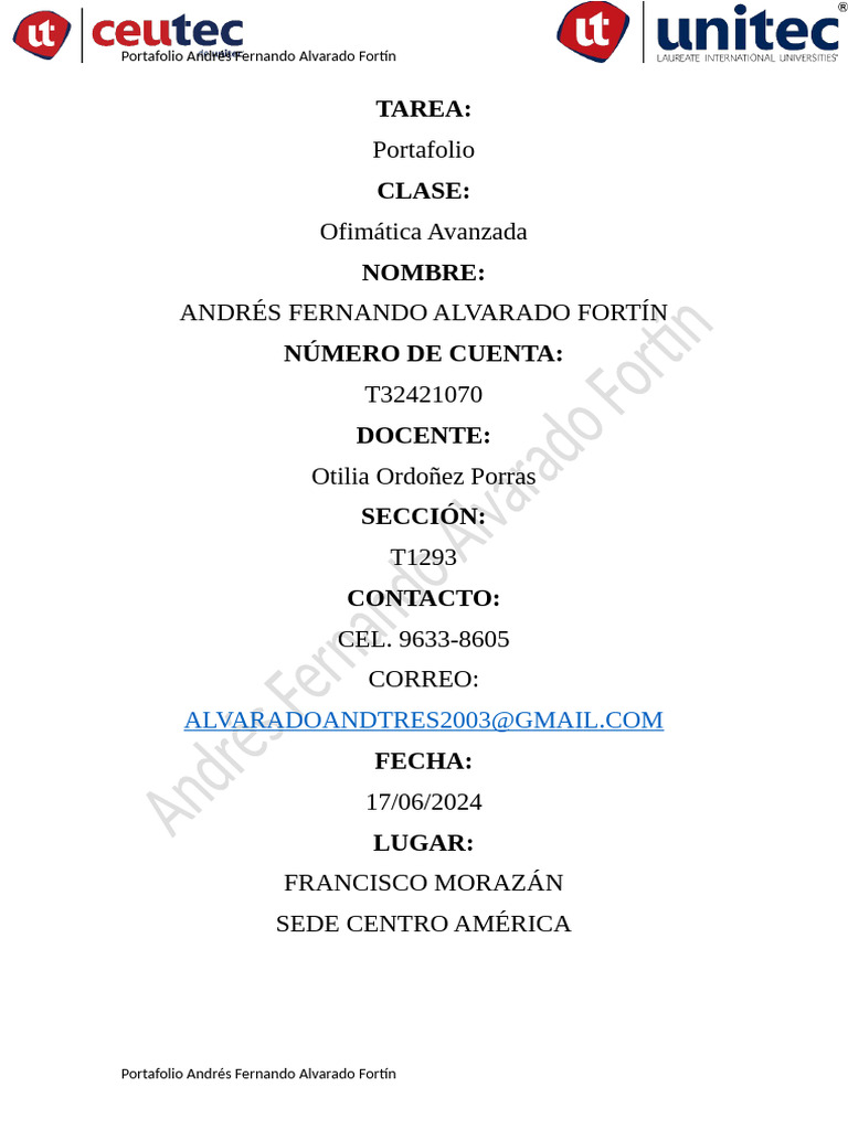 Portafolio Andrés Fernando Alvarado Fortín T32421070 | PDF