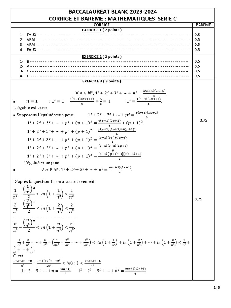Baccalaureat Blanc Serie C 2024 Corrige Et Bareme 2 | PDF