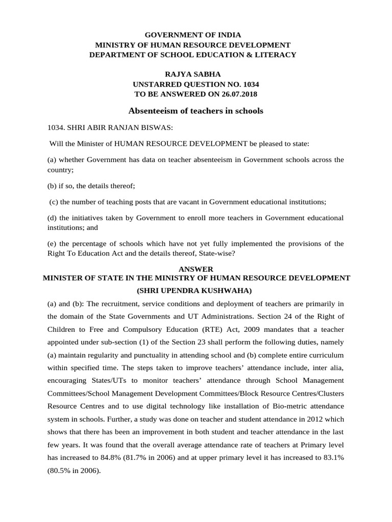 School Teacher Absenteeism | PDF | Government Of India | Government