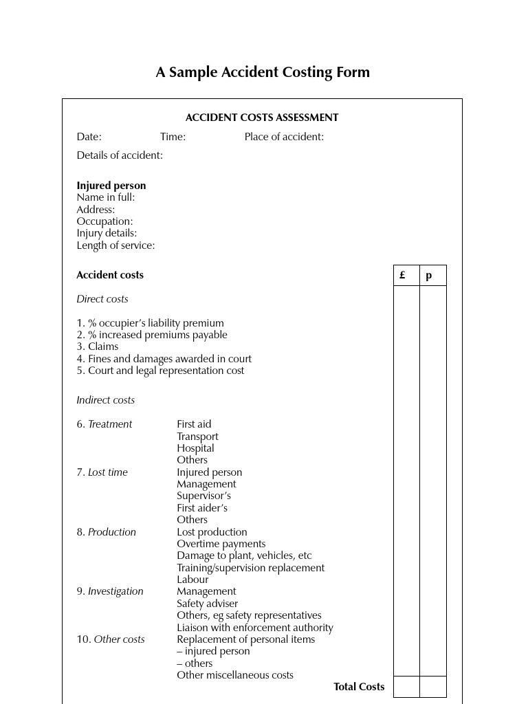 A Sample Accident Costing Form | PDF