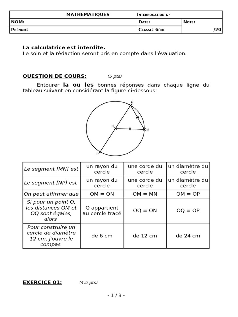 Interrogation N° (Cercle) | PDF