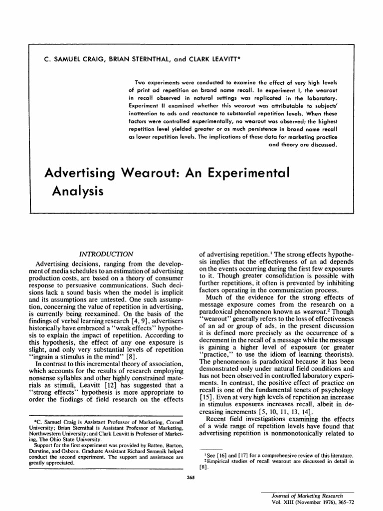 Advertising Wearout, An Experimental Analysis | PDF