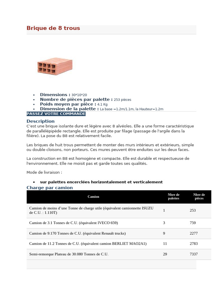 Brique de 8 Trous | PDF