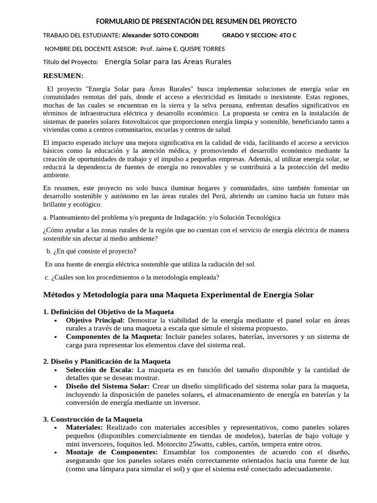 Formulario de Presentación Del Resumen Del Proyecto | PDF