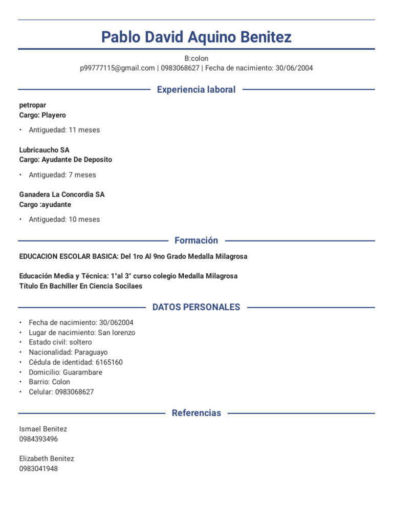 Pablo David Aquino Benitez - CV | PDF