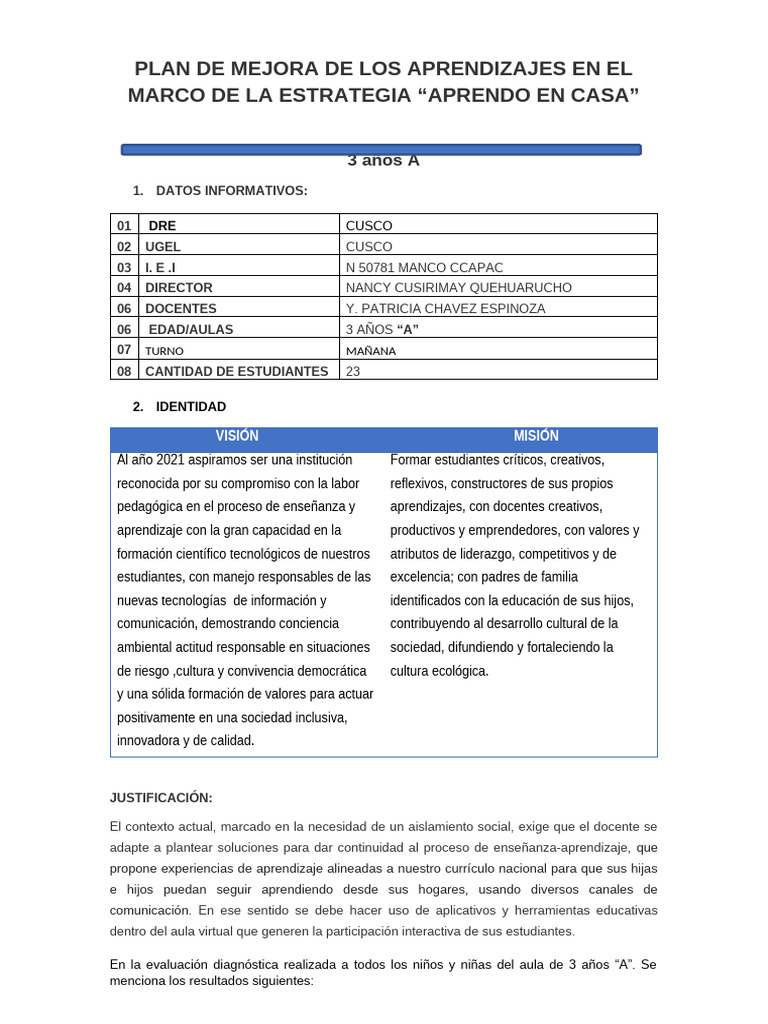Modelo De Plan De Mejora De Los Aprendizaje Word Repositorio De/ejemplo ...