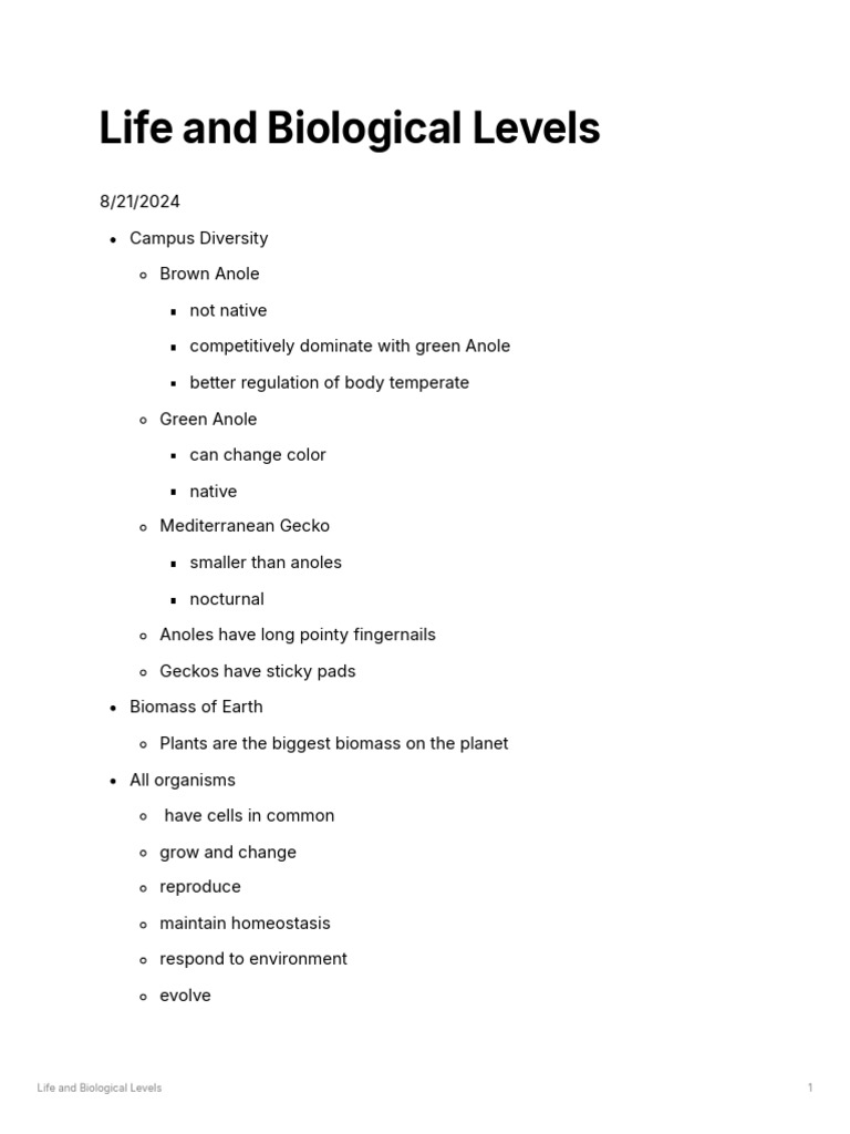 Life and Biological Levels | PDF