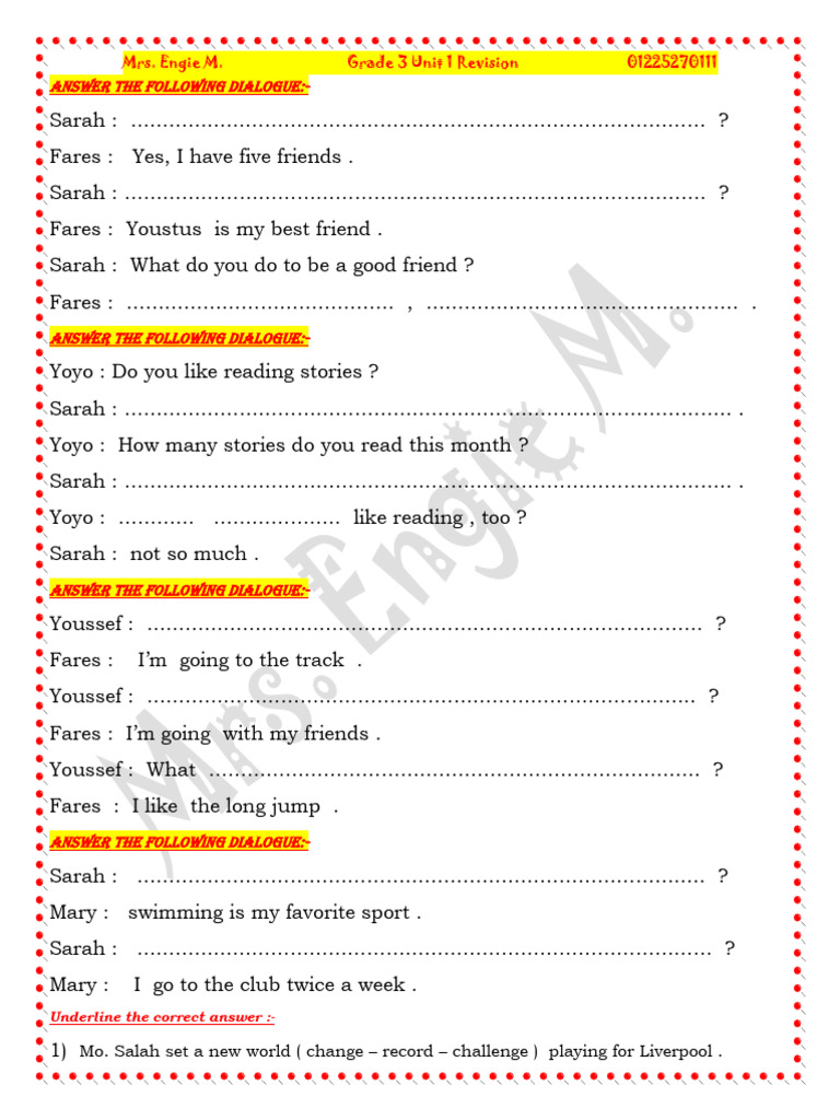 Grade 3 Revision Unit 1 New 1 Pdf