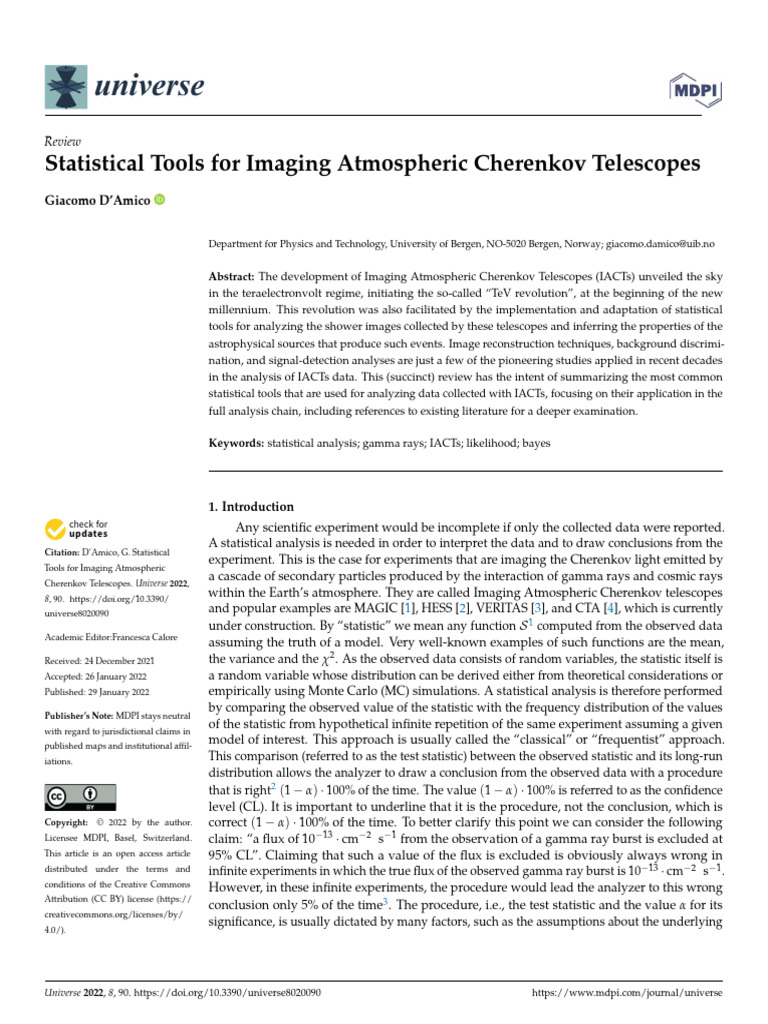 Statistical Tools For Imaging Atmospheric Cherenkov Telescopes | PDF ...