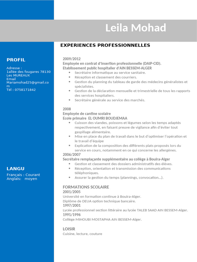 CV Leila Mohadb | PDF