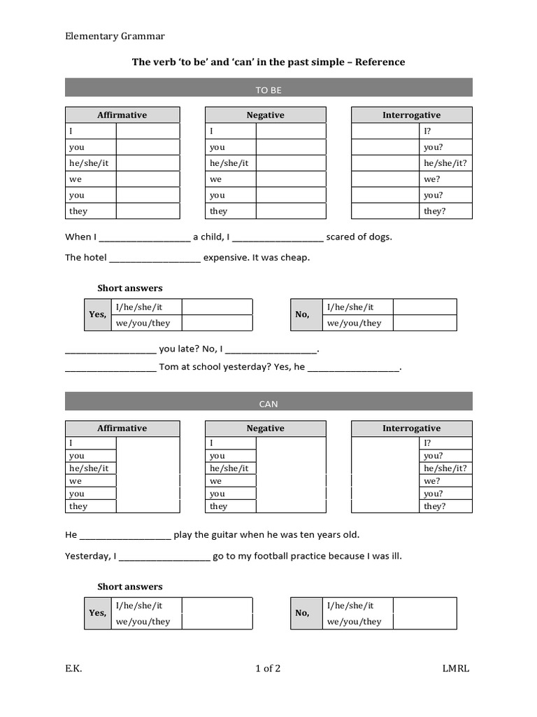 To Be and Can - Past Simple | PDF | Syntax | Grammar