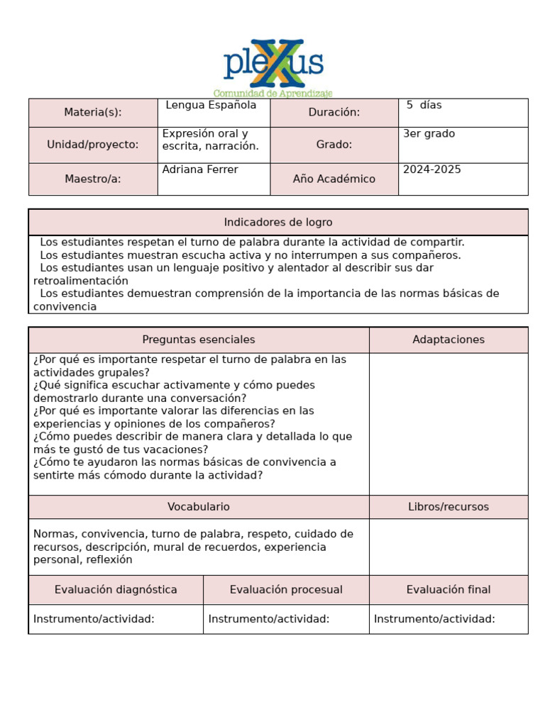 Planificacion de La Primera Semana | PDF