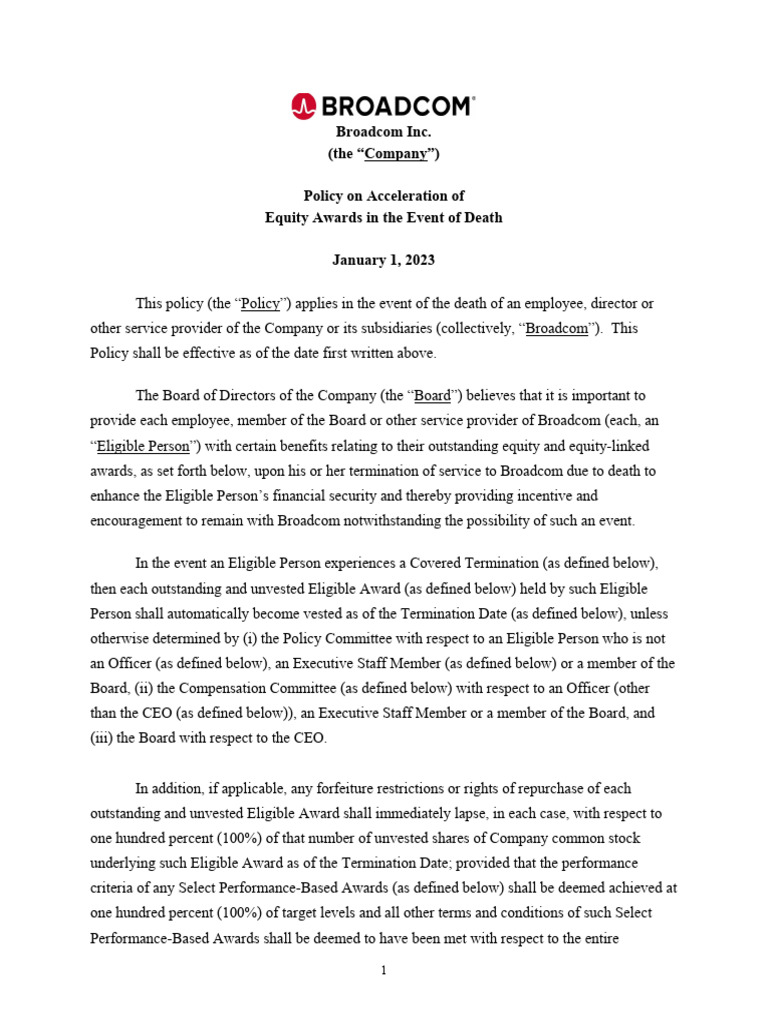 Death Acceleration Policy | PDF | Executive Compensation | Finance ...