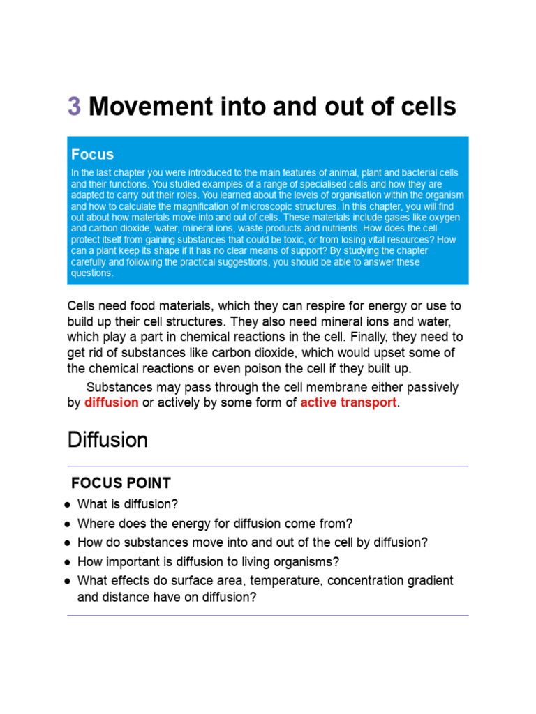 Textbook Chap. 3 Movement Into and Out of Cells | PDF