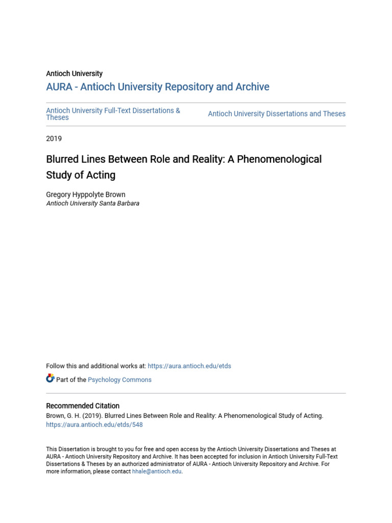 Blurred Lines Between Role and Reality - A Phenomenological Study | PDF