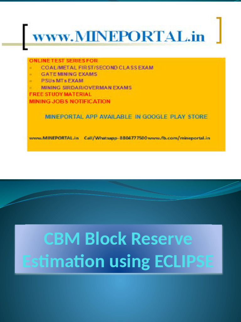 CBM Block Reserve Estimation Using ECLIPSE | PDF