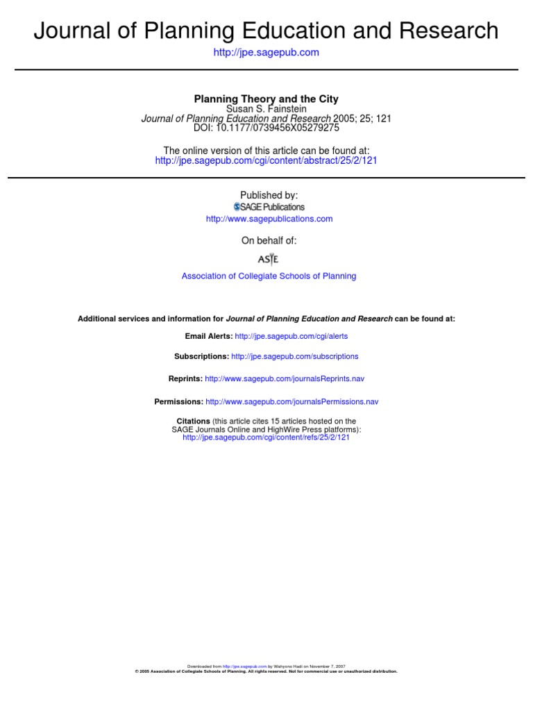 Fainstein-Planning Theory and The City | PDF | Rationality | Social Justice