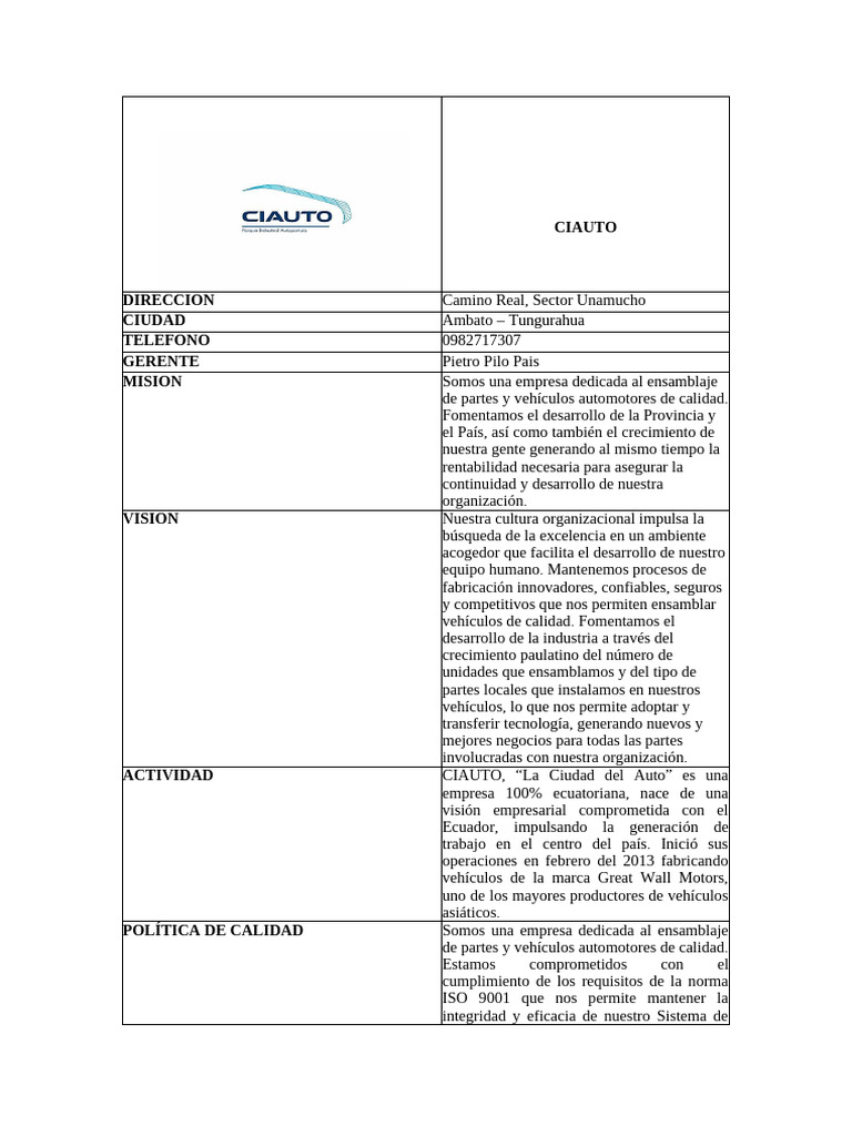 CIAUTO Matriz | PDF
