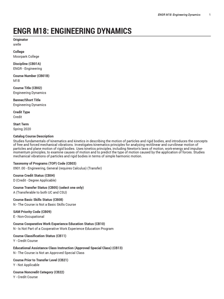 Engr m18 Engineering Dynamics | PDF