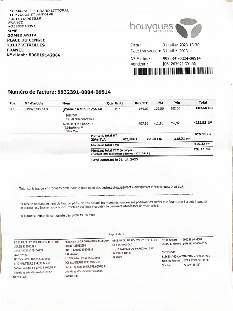 Facture Iphone 14 | PDF