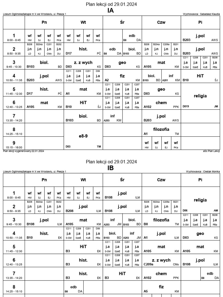 Plan Klas 24 01 2024 | PDF