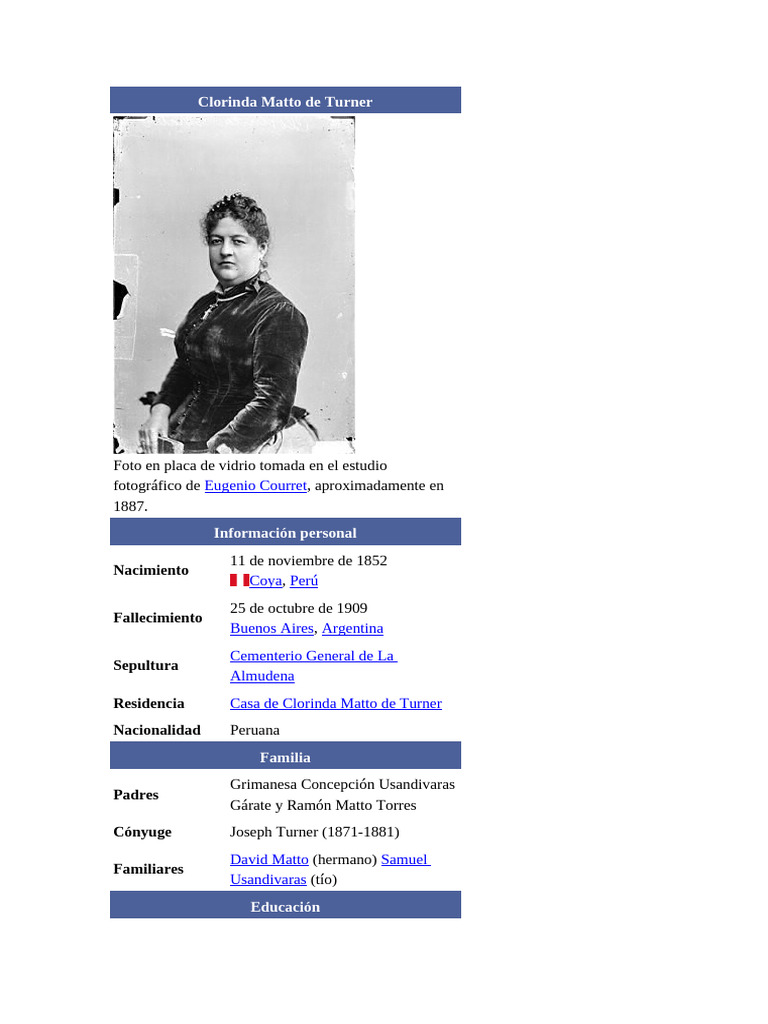 Biografía de Clorinda Matto de Turner | PDF